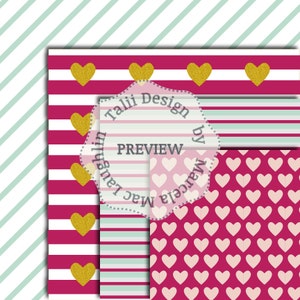 Sweet Valentine DIGITAL PAPER PACK- Hearts Stripes and Dots Backgrounds ...