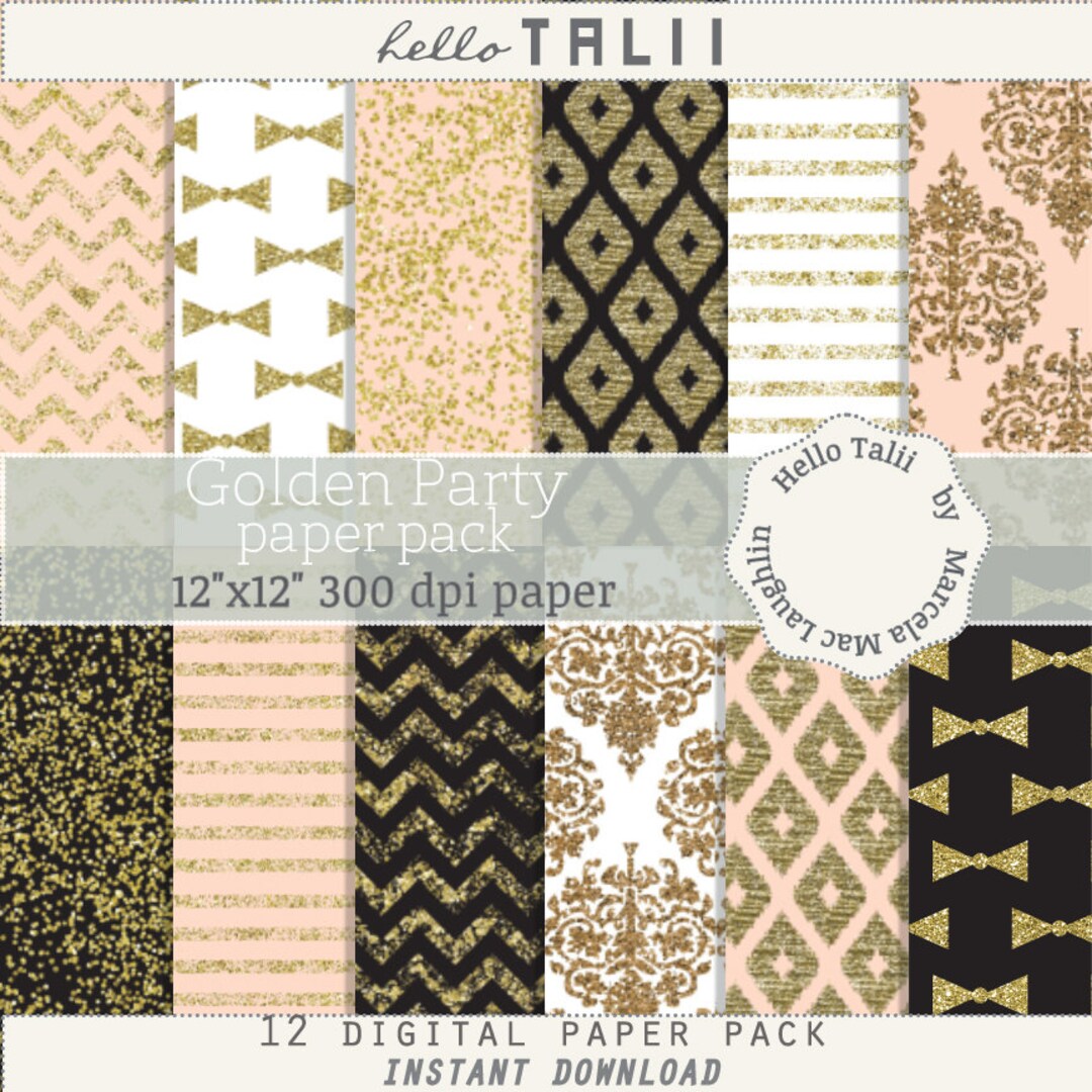 Pink Black and Gold Digital Paper GOLDEN PARTY Paper- New Year's Eve ...