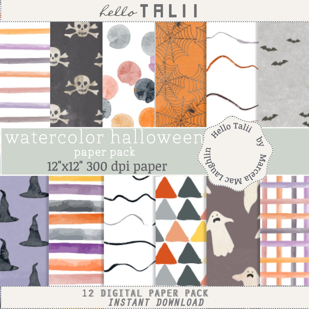 WATERCOLOR HALLOWEEN Digital Paper- Hand Painted Halloween Decor Paper ...