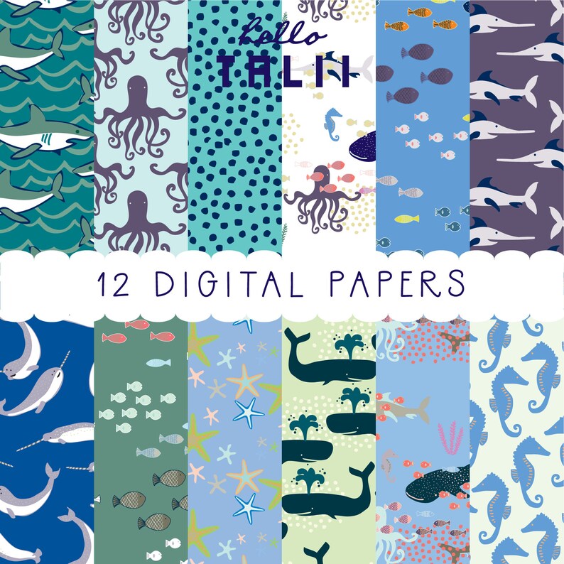 OCEAN BUNDLE Clip Art + Digital Paper- Under the Sea Life Graphics ...