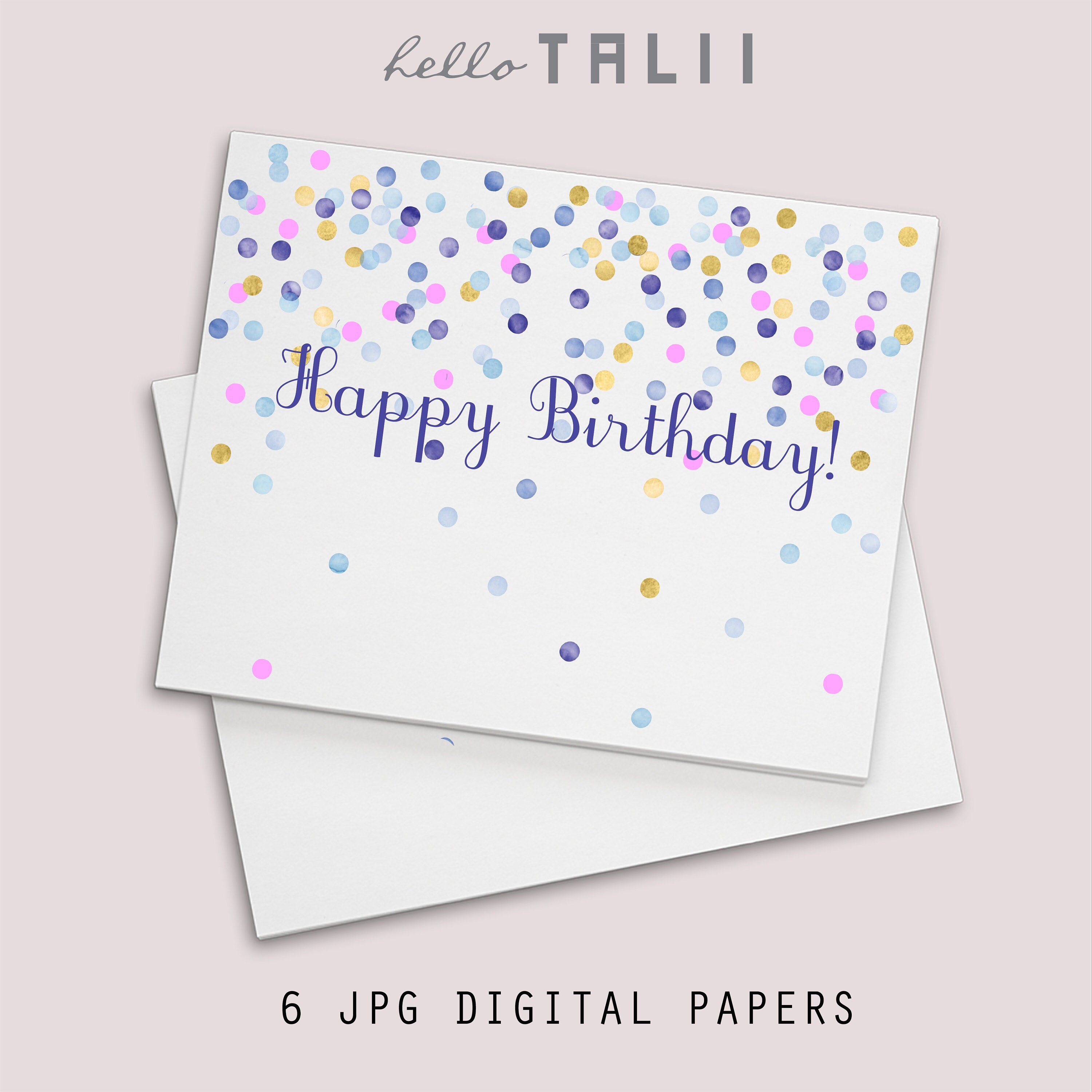 BLUE Watercolor GOLD and PINK Polka Dots Clipart Overlays 6 | Etsy