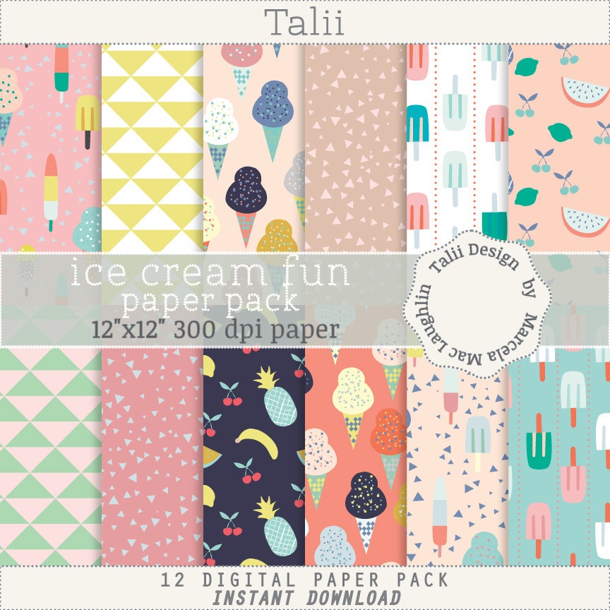 Ice Cream Digital Paper ICE CREAM FUN Colorful Ice Cream - Etsy