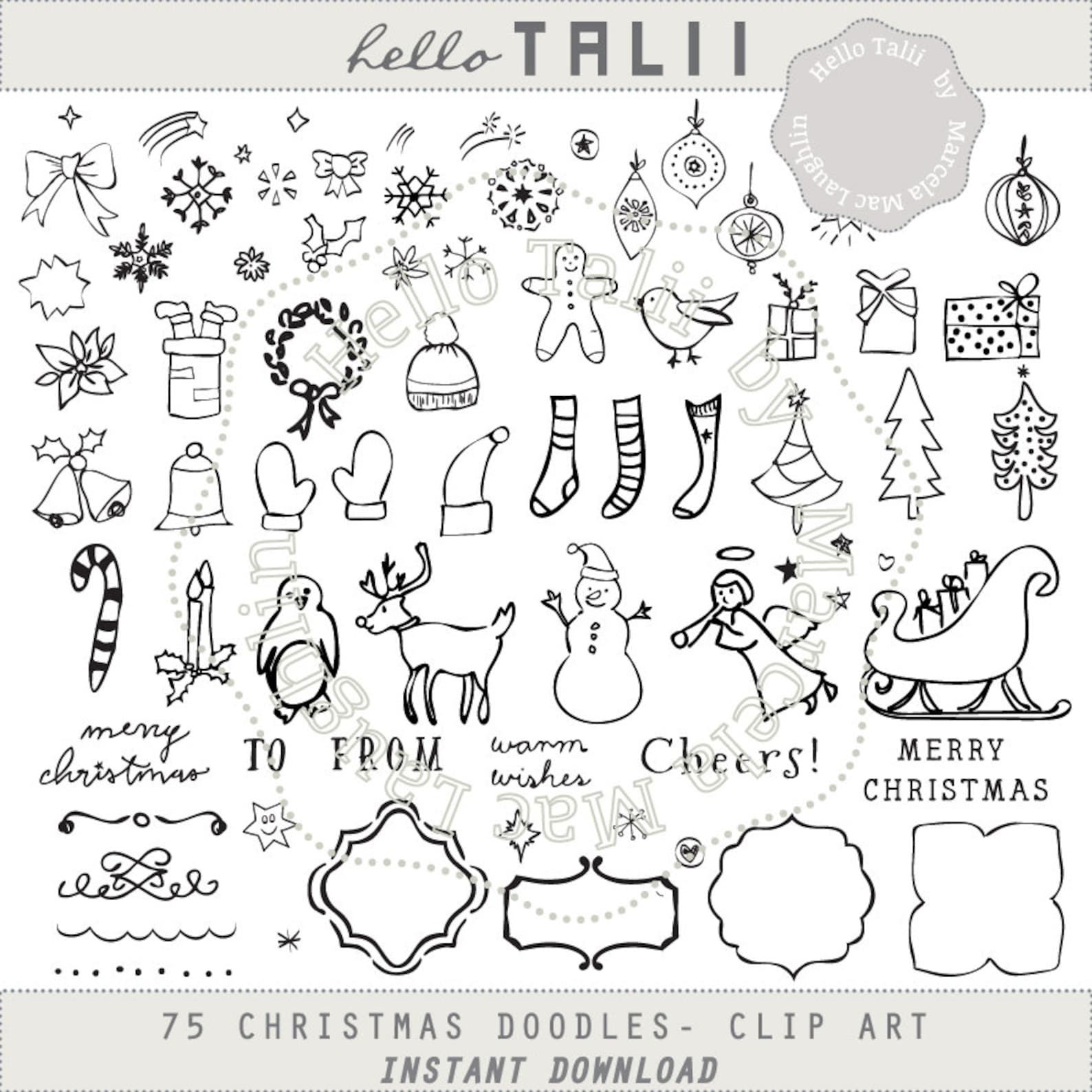 Christmas DOODLES Clipart 75 Handdrawn Digital Holidays | Etsy