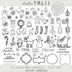Christmas DOODLES Clipart- 75 Handdrawn Digital Holidays Doodles Frames ...