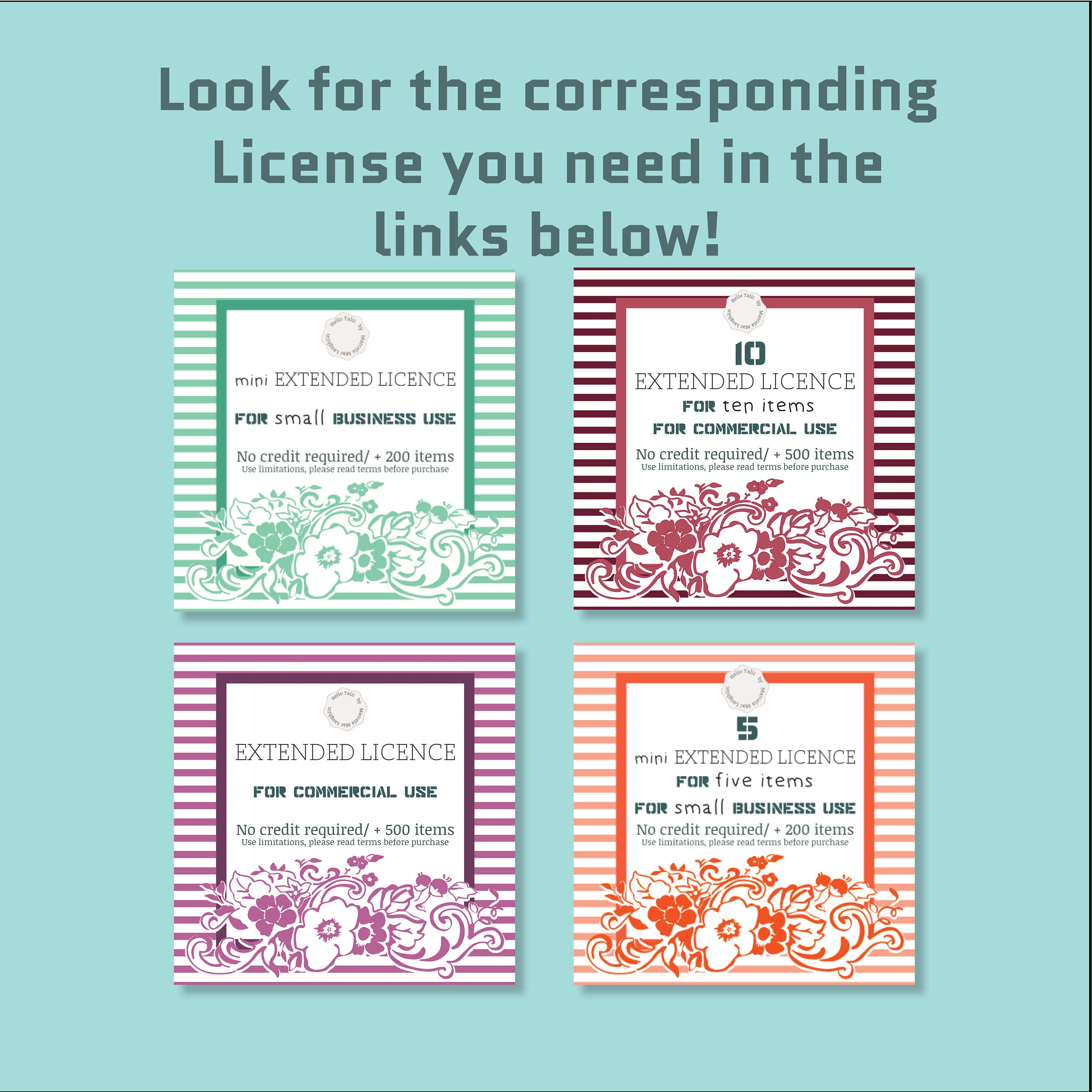 5 MINI EXTENDED LICENSES for Small Business Use No Credit | Etsy