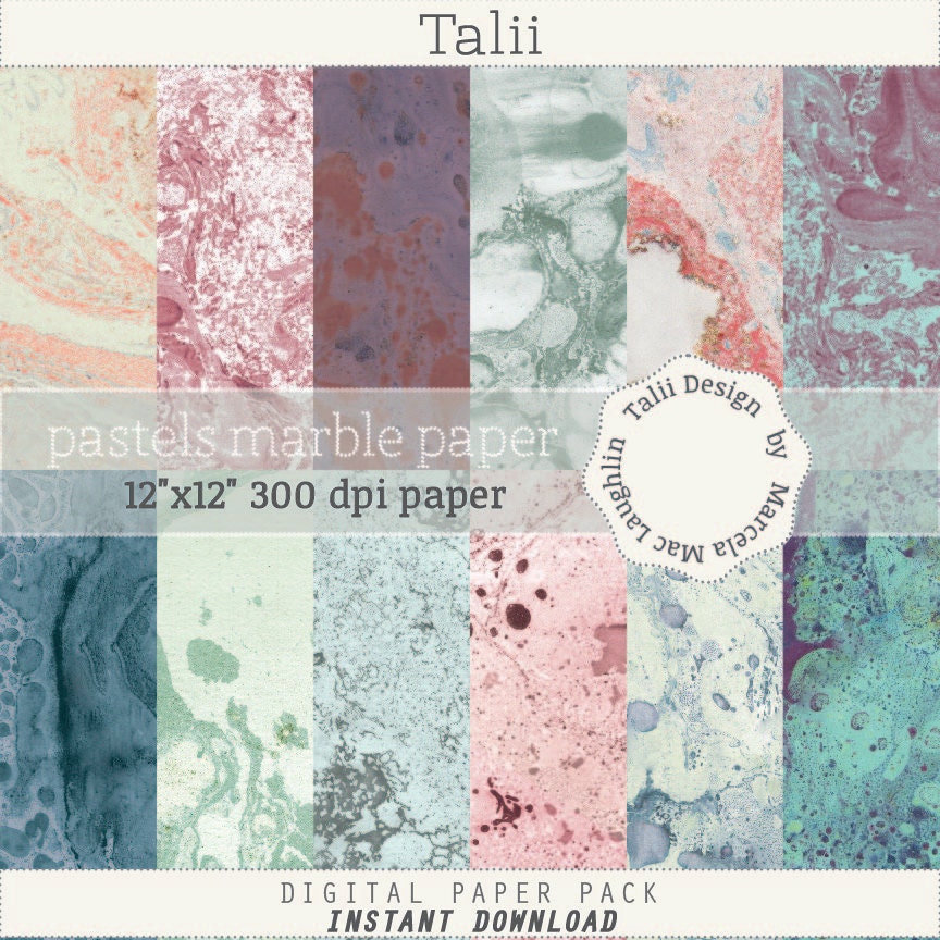 Pastel Marble DIGITAL PAPER- Handmade Marble Paper in Pastel Colors for ...