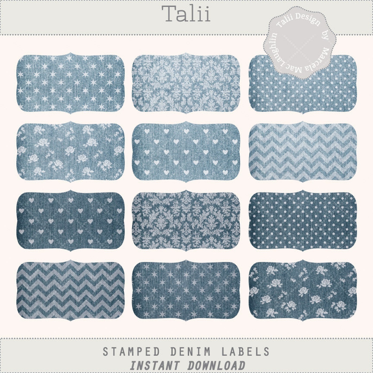 Denim Labels CLIPART Stamped Denim Labels in Dark and Light - Etsy