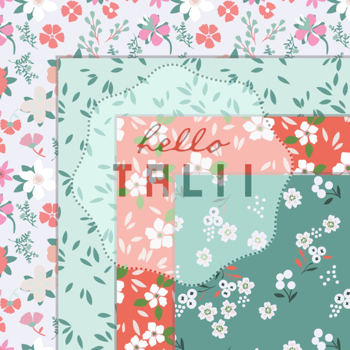 CORAL and WHITE Flowers DIGITAL Paper Coral Pink Mint Floral - Etsy