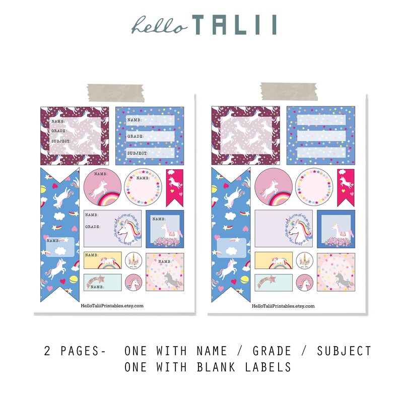 UNICORNS Assorted LABELS PRINTABLE - Unicorn Name Labels Back to School ...