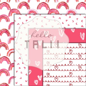 Valentines DAY Digital Paper- Valentine's Day DOODLES Backgrounds Red ...