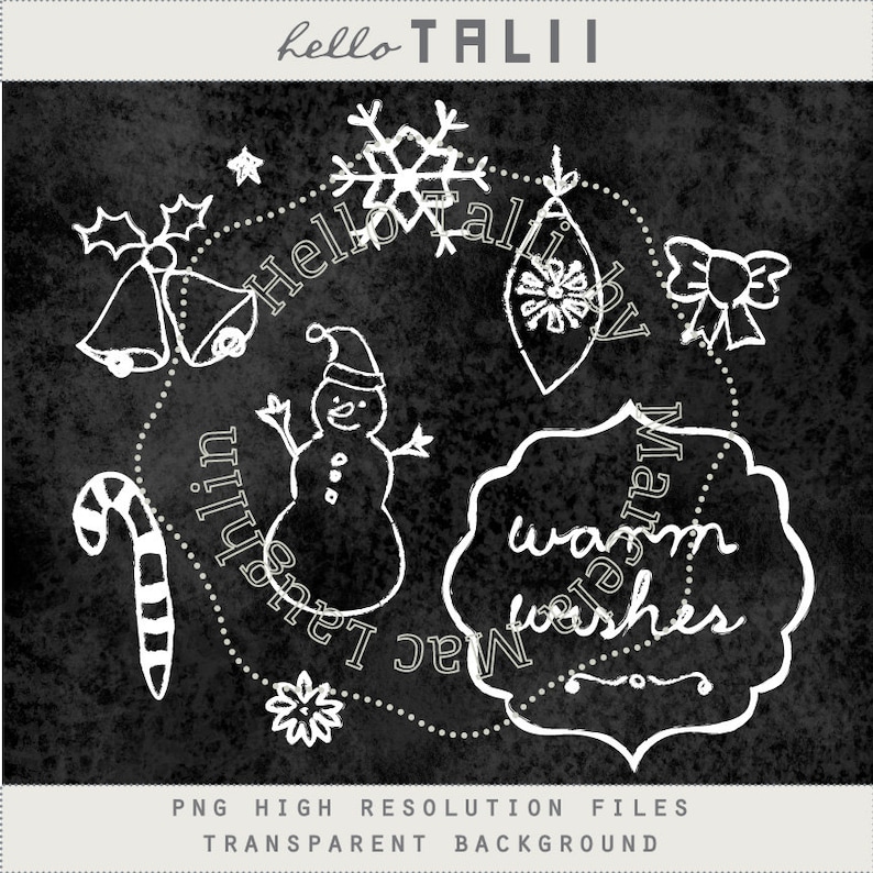 Christmas Chalkboard Doodles Clip Art 75 WHITE CHALK Doodles | Etsy