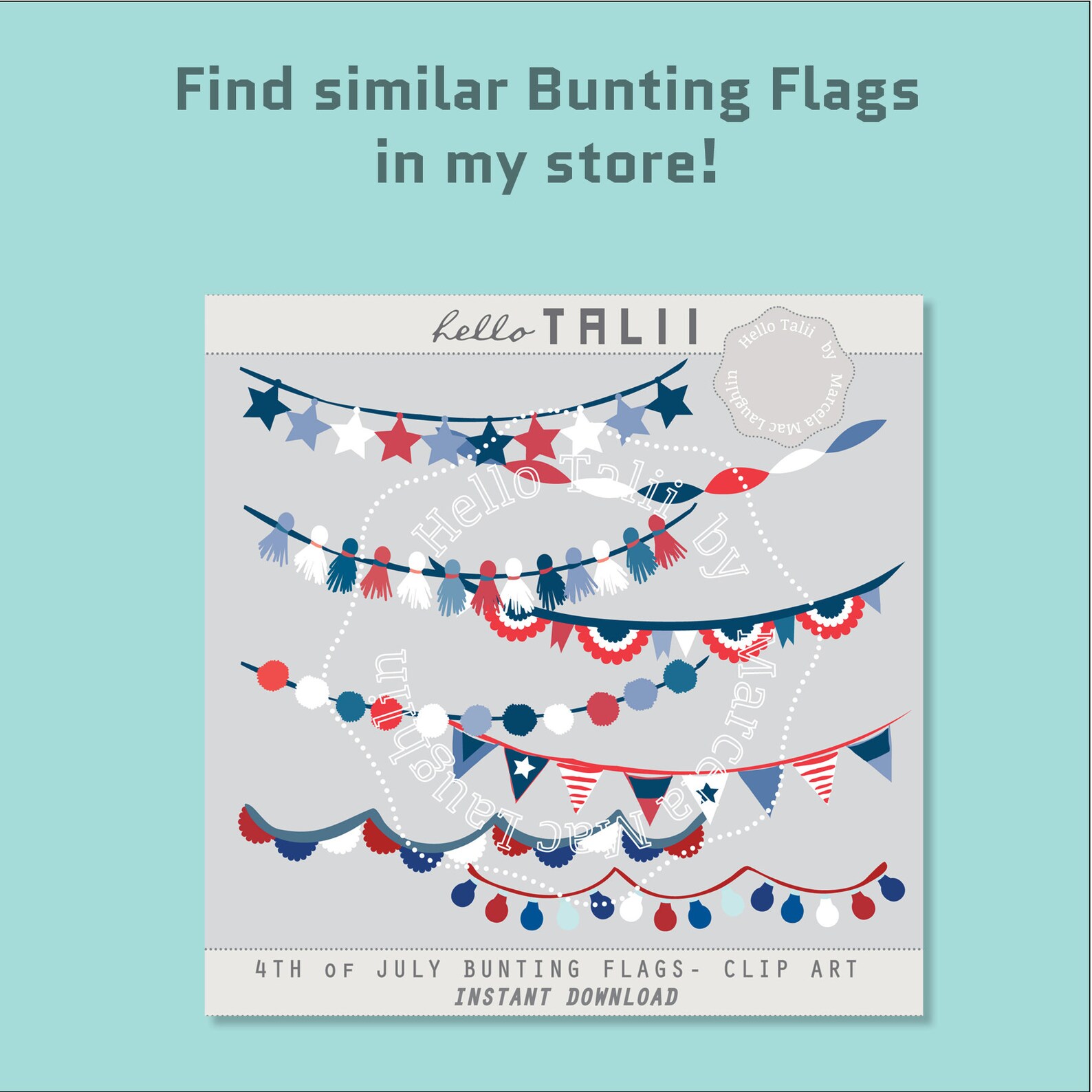 MERRY CHRISTMAS Garlands Clip Art- Red Green and White Bunting Banners ...