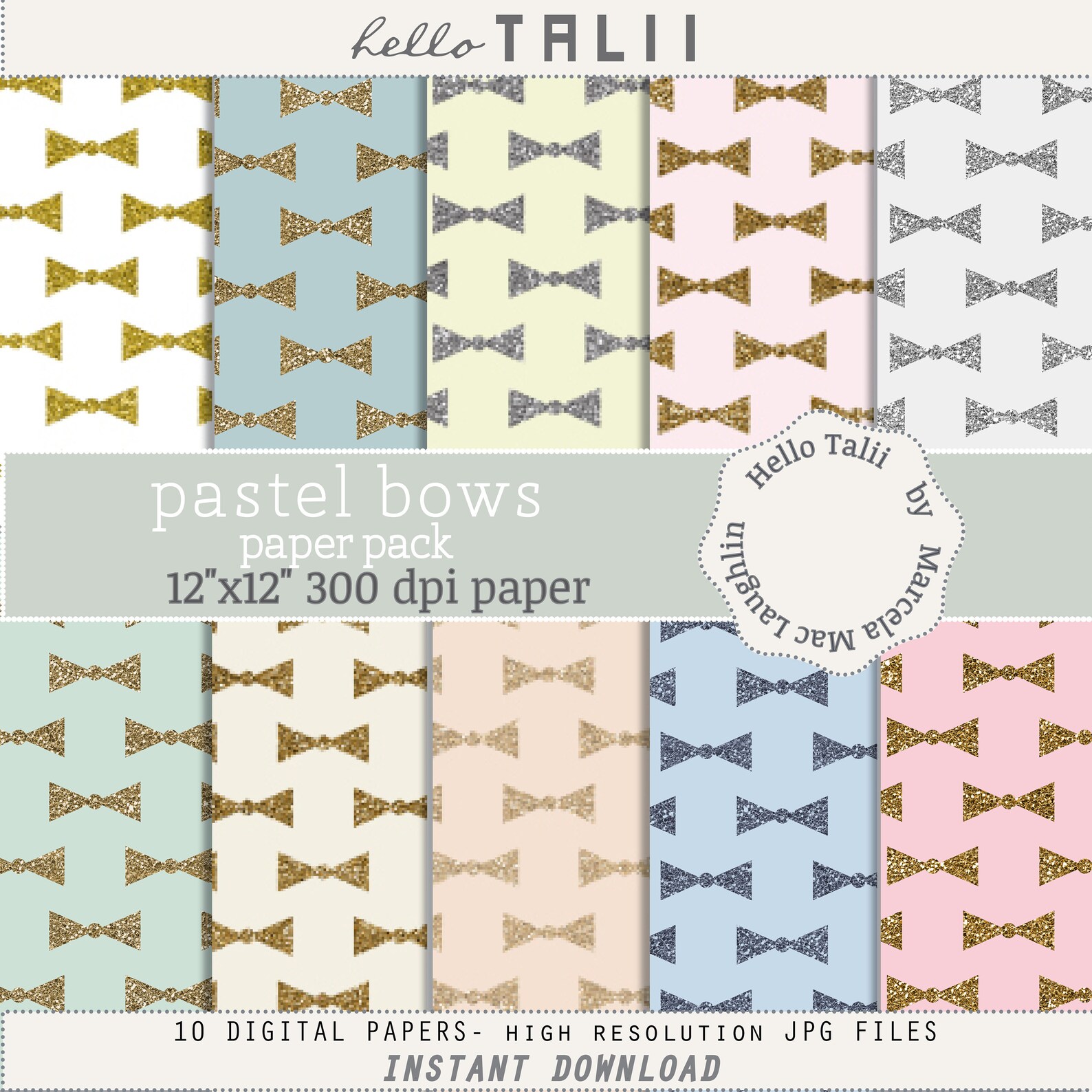 BOWS Digital Paper Pastel Colors Backgrounds With GOLD Red - Etsy