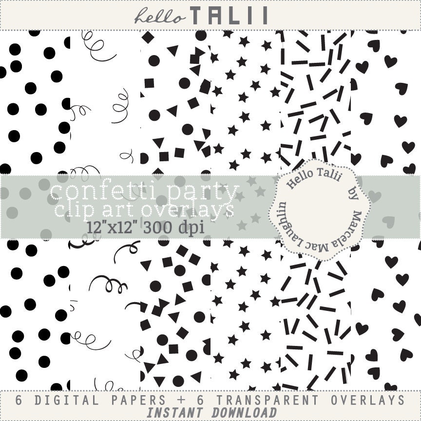 Confetti NEGRO Clipart y Papel Digital JPG PNG 6 papeles - Etsy España