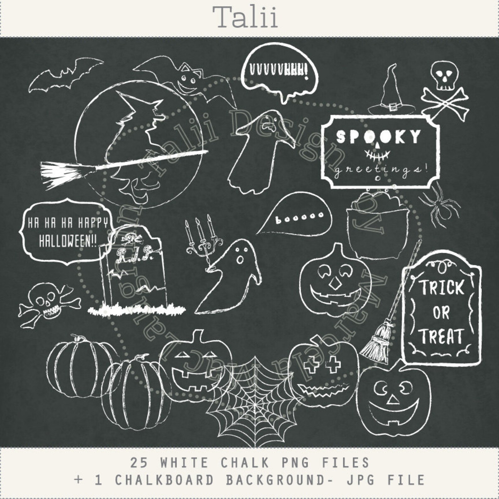 Halloween Clipart 50 CHALKBOARD HALLOWEEN Clipart Files 1 | Etsy