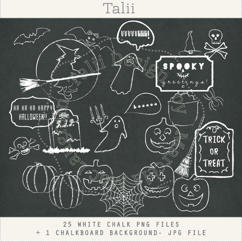 Halloween Clipart- 50 CHALKBOARD HALLOWEEN Clipart Files + 1 Chalkboard ...