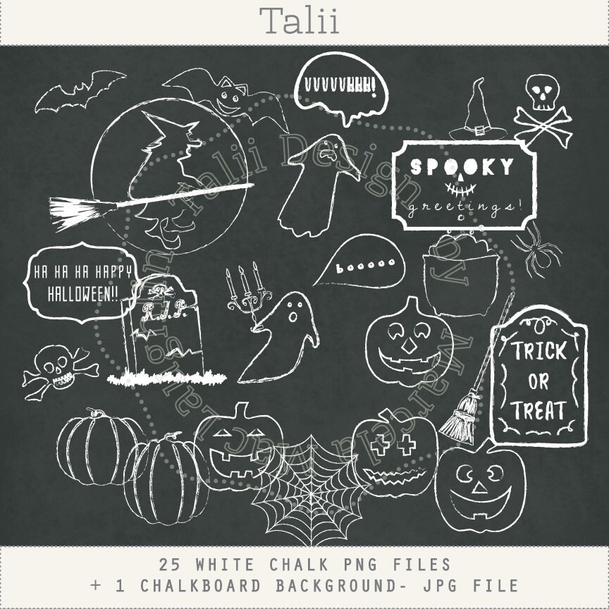 Halloween Clipart- 50 CHALKBOARD HALLOWEEN Clipart Files + 1 Chalkboard ...