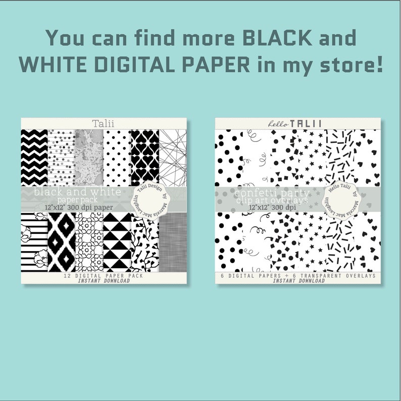 WATERCOLOR BLACK and WHITE Digital Paper Handpainted Doodles - Etsy