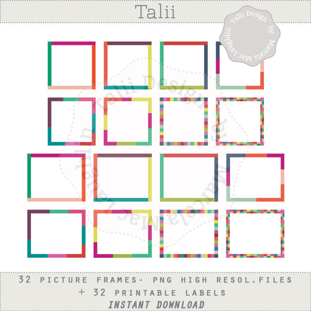 Pop Frames and Labels CLIPART and PRINTABLE SET- Colorful Frames Labels ...