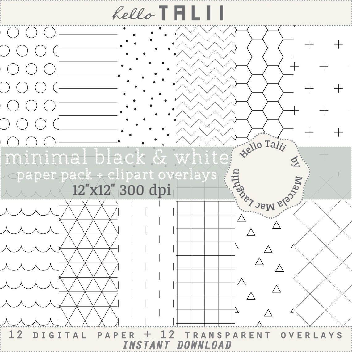 Black and White MINIMAL Digital Paper + Clipart Overlays- Minimalist ...