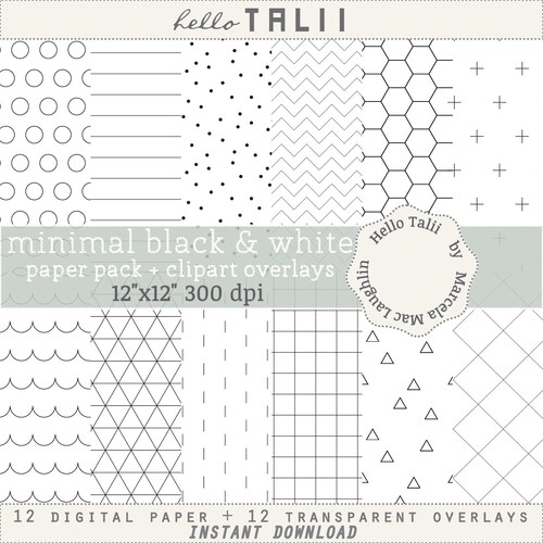 Black and White MINIMAL Digital Paper Clipart Overlays - Etsy