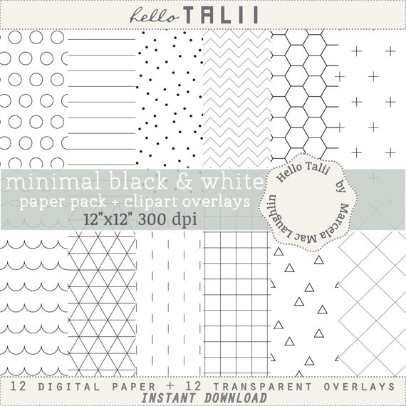 Black and White MINIMAL Digital Paper Clipart Overlays - Etsy Australia