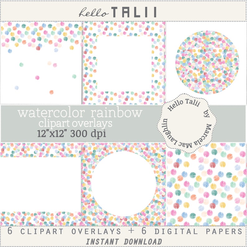 Pastel RAINBOW DOTS Clipart Overlays- Rainbow BUBBLES Confetti ...
