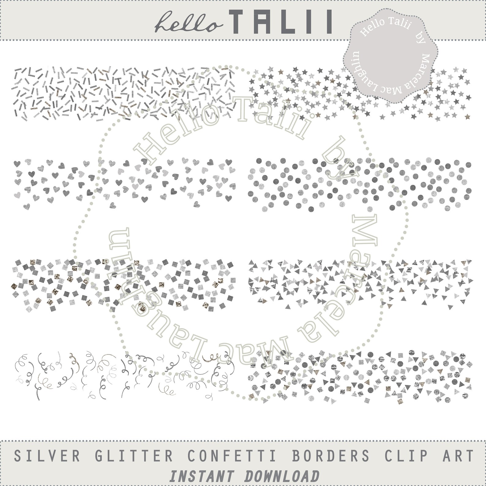 SILVER GLITTER CONFETTI Borders Clip Art- 8 Borders Silver Confetti ...