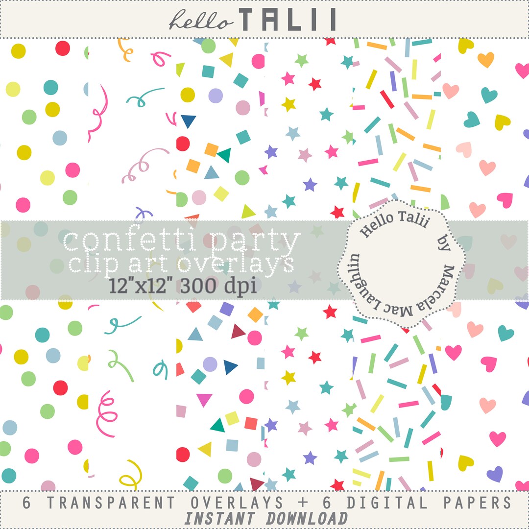 Rainbow Pastel Confetti OVERLAYS+ Digital Papers- Assorted Confetti ...