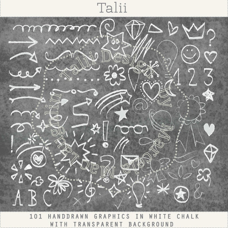 Chalkboard Doodles Clip Art- 101 WHITE CHALK DOODLES+ 3 Chalkboard ...