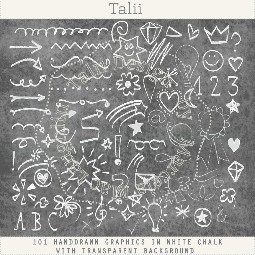 Chalkboard Doodles Clip Art 101 WHITE CHALK DOODLES 3 - Etsy