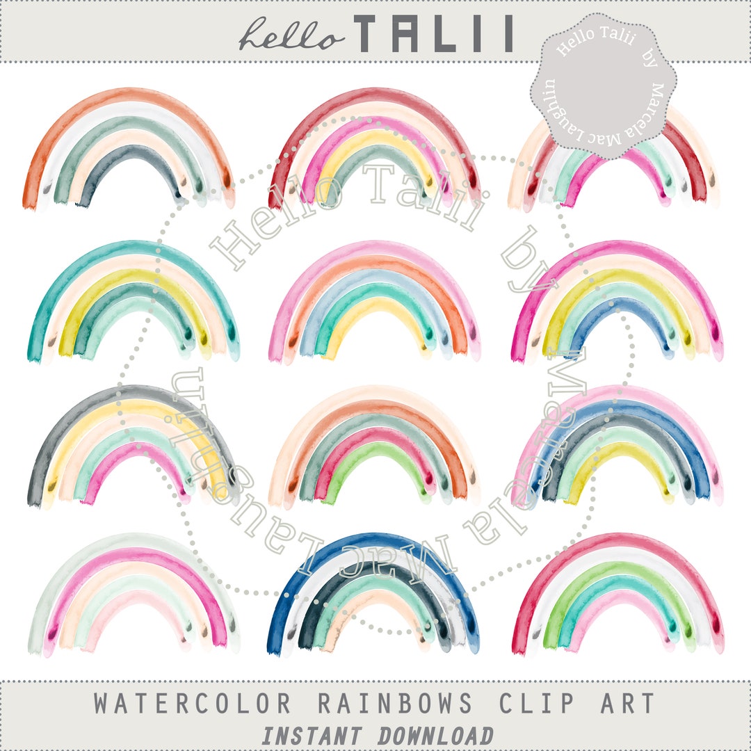 WATERCOLOR RAINBOW Clipart- 12 Hand Painted Watercolor Rainbows in ...