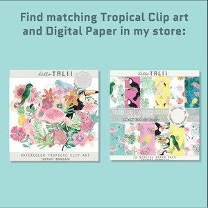 Watercolor Tropical Frames Clip Art + Digital Papers- Summer Leaves and ...