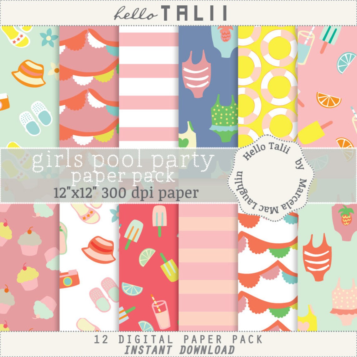 GIRLS POOL Party Digital Paper Girls Summer Backgrounds Girl | Etsy