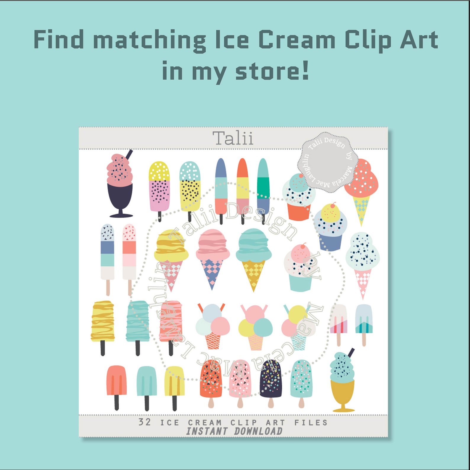 Ice Cream Digital Paper ICE CREAM FUN Colorful Ice Cream - Etsy