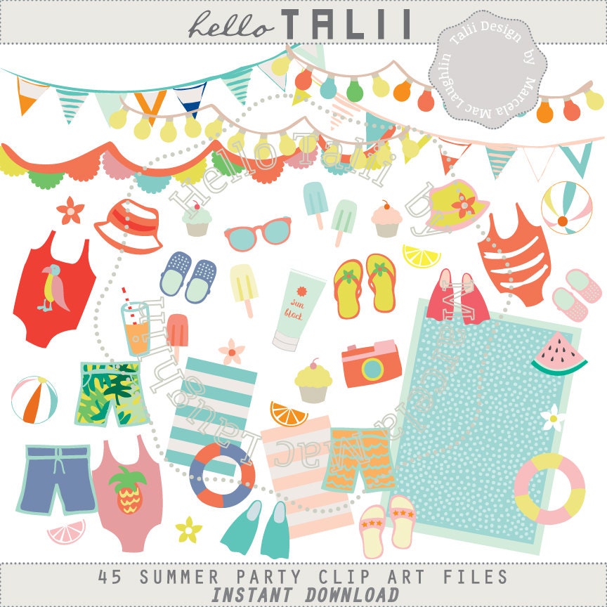 Summer Party Clip Art POOL PARTY Clipart 45 summer clipart | Etsy