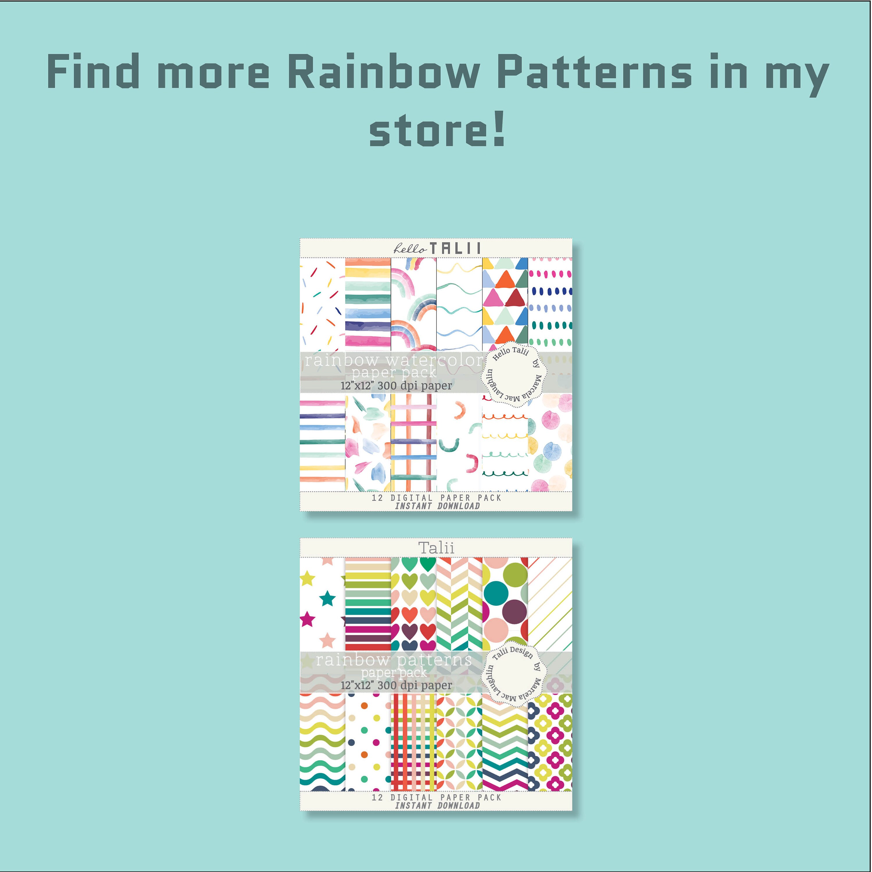 Rainbow Digital Paper RAINBOW PARTY Rainbow Birthday Party | Etsy