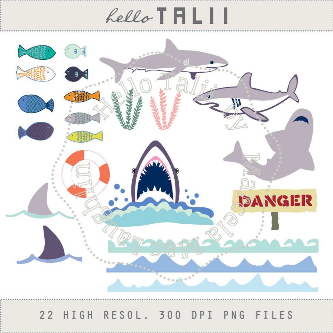 SHARKS CLIP Art Shark Attack Digital Clipart Sharks Fish - Etsy