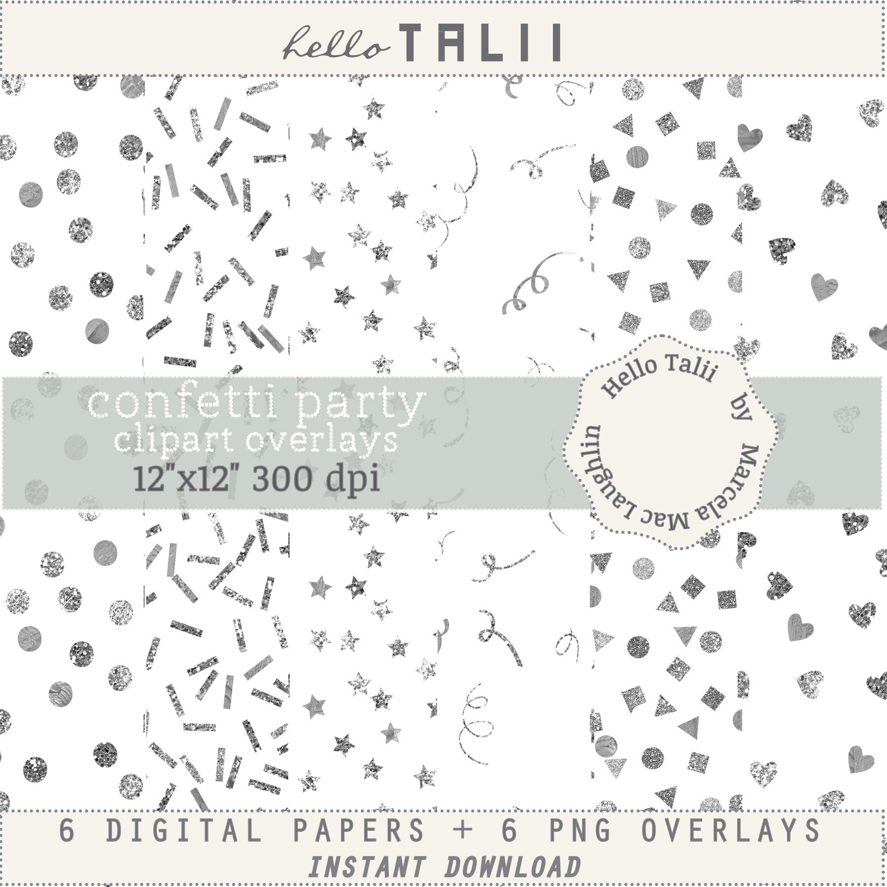 SILVER Confetti Overlays 6 Transparent PNG 6 White and | Etsy