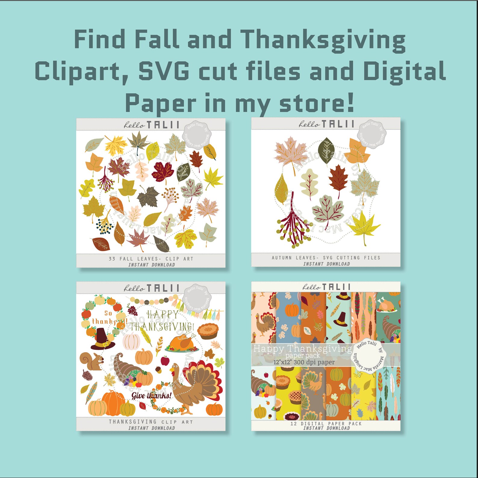 Fall Digital Paper AUTUMN PATTERNS- Fall Leaves Pumpkins Harvest Autumn ...