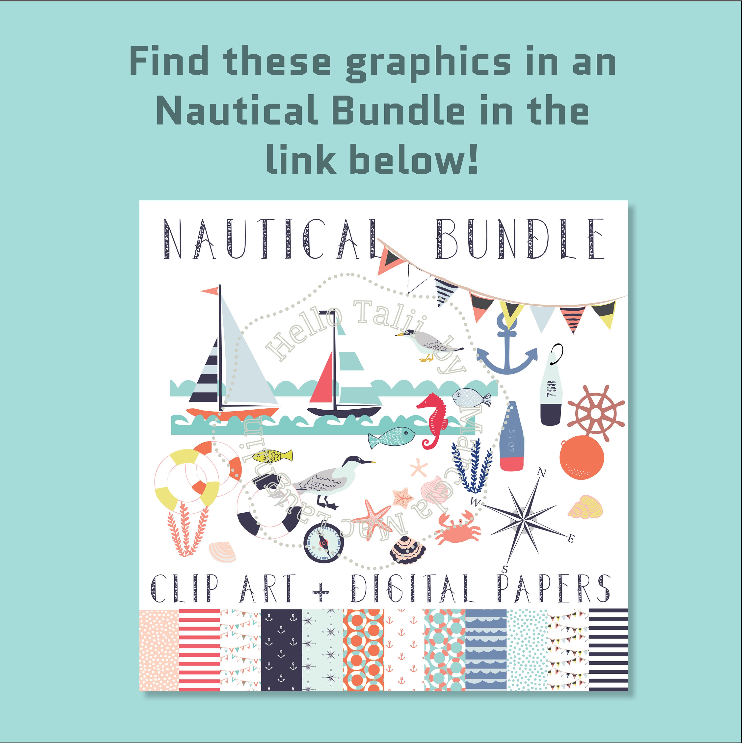 Nautical Digital Paper NAUTICAL PATTERNS Navy backgrounds bunting flags ...