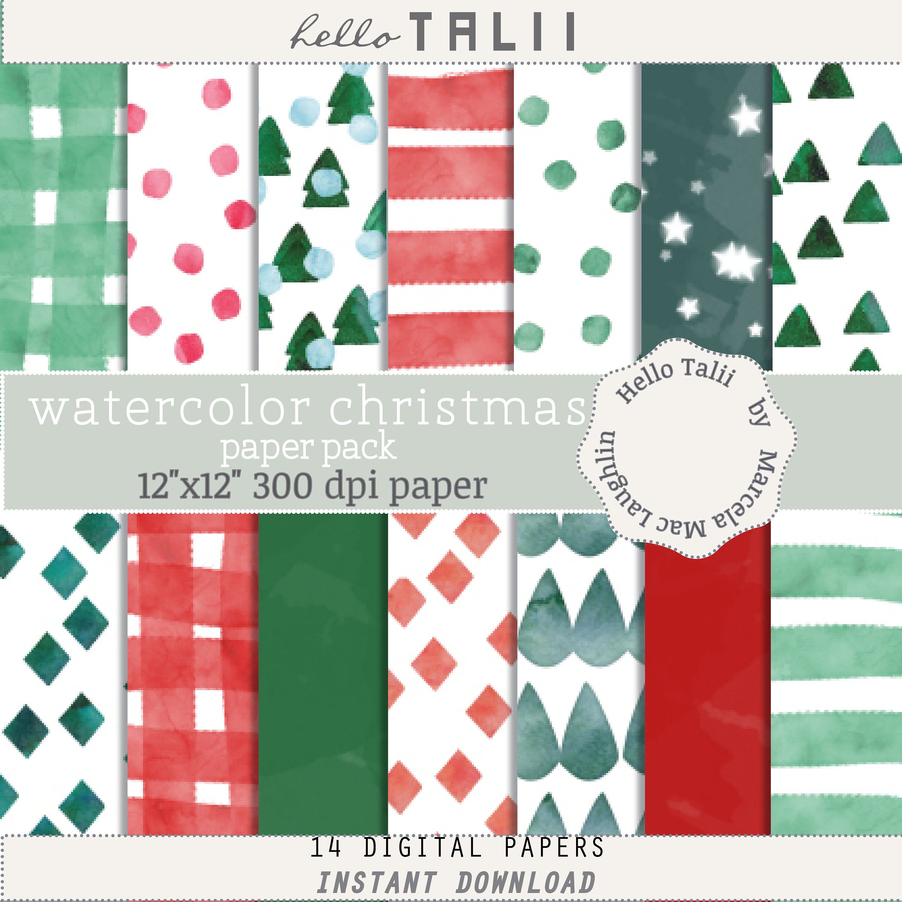 WATERCOLOR CHRISTMAS Digital Paper Handpainted Watercolor - Etsy
