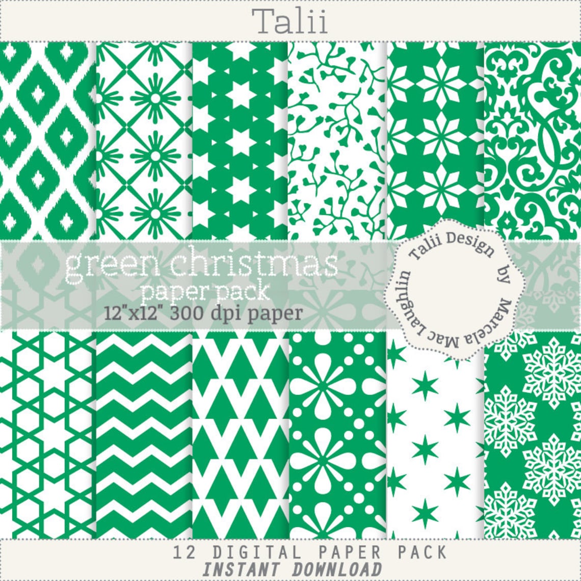 GREEN CHRISTMAS Digital Paper Green and white Chrismtas | Etsy