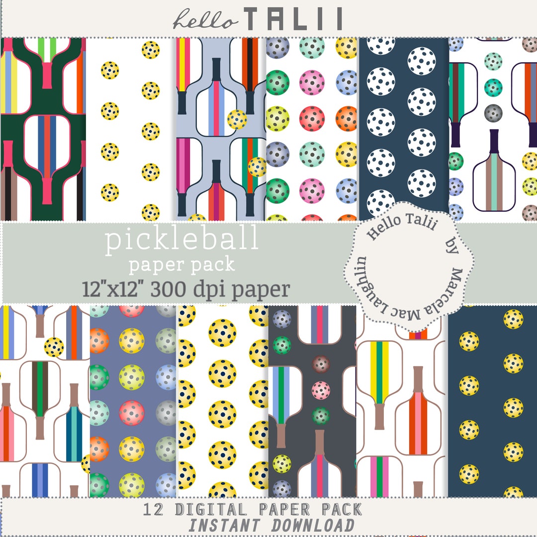 PICKLEBALL Digital Paper- Pickleball Backgrounds Colorful Paddles Balls ...