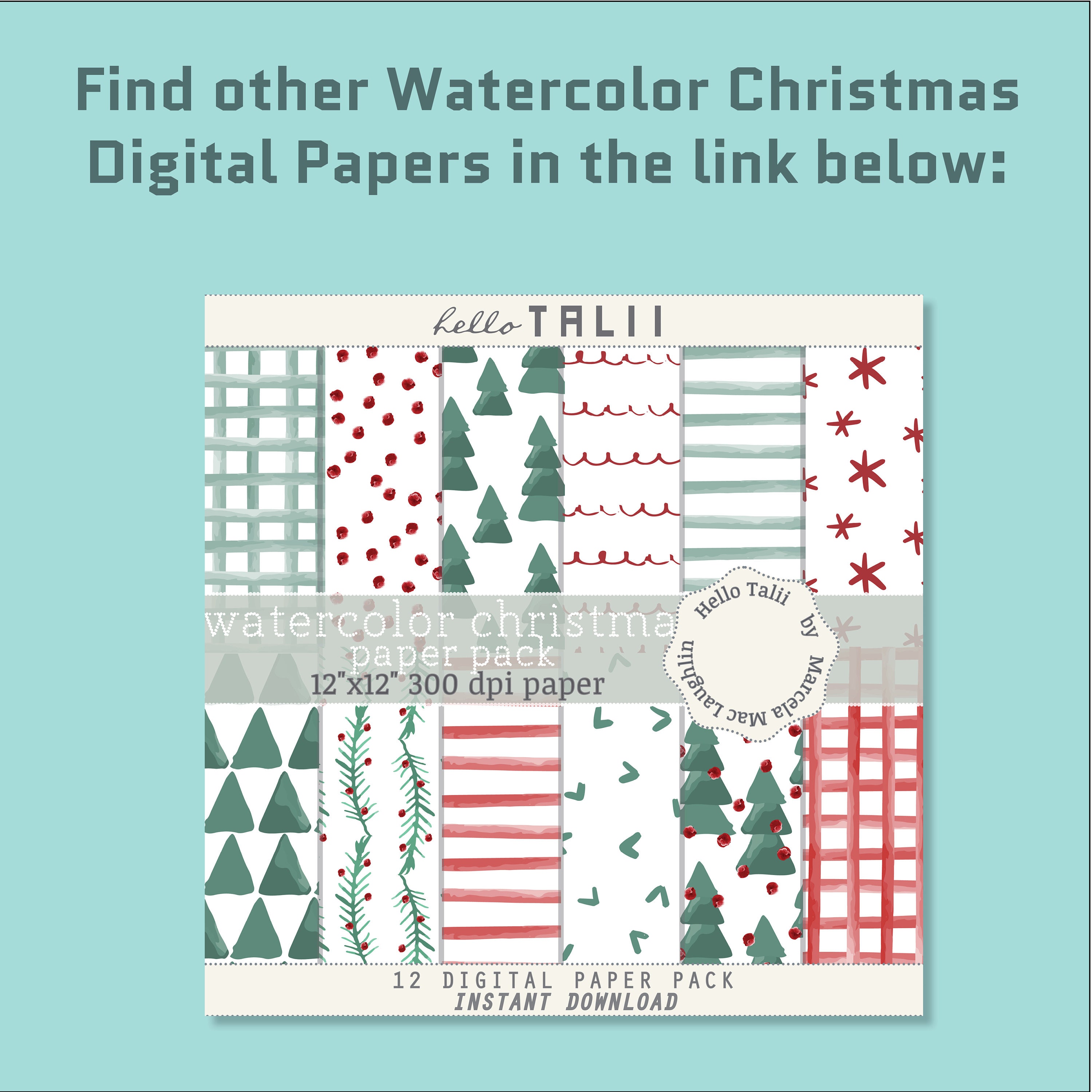 WATERCOLOR CHRISTMAS Digital Paper Handpainted Watercolor | Etsy