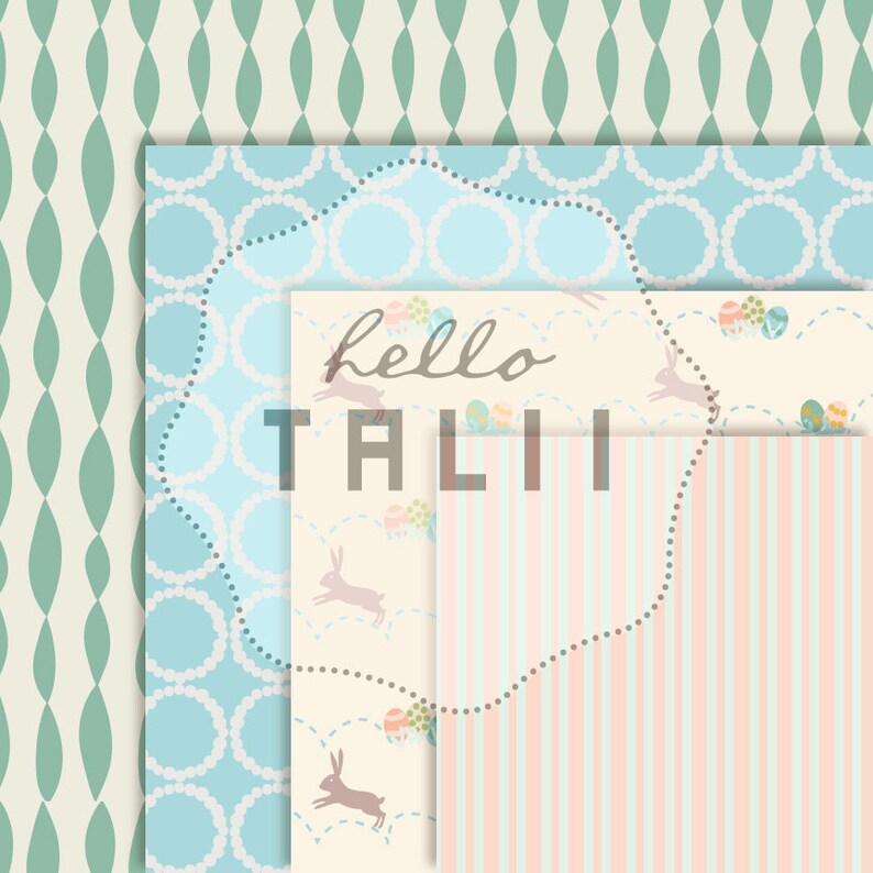 EASTER BUNNIES Digital Paper- Vintage Happy Easter Pastel Paper Rabbits ...