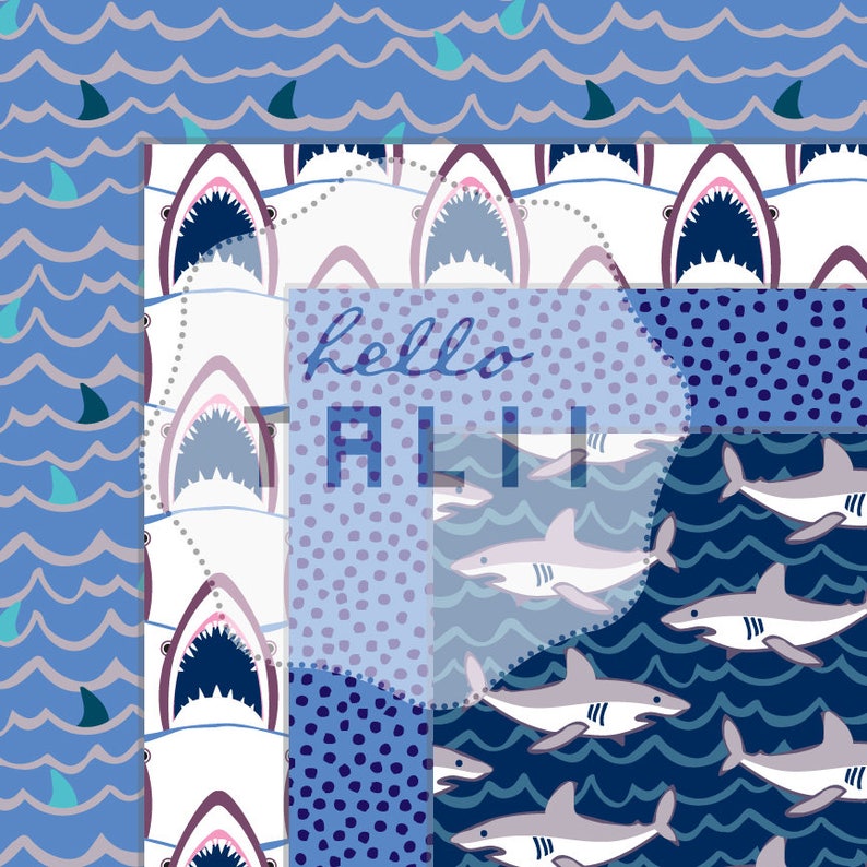 SHARKS Digital Paper Shark Attack Backgrounds Boys Patterns - Etsy