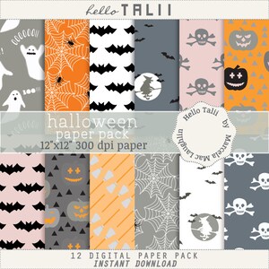 Halloween Digital Paper- HALLOWEEN Decor Paper Pumpkins Skulls Witch ...