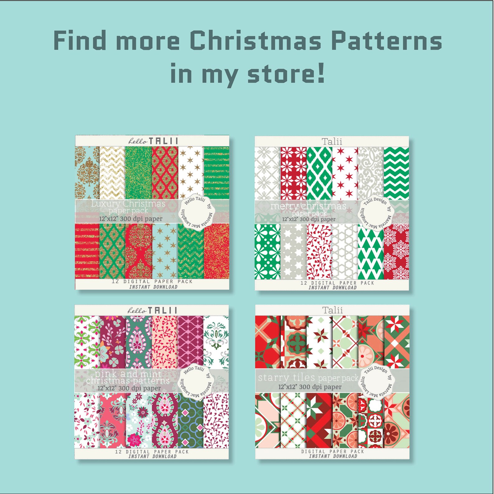 VINTAGE Christmas DIGITAL Paper Red Green Christmas - Etsy