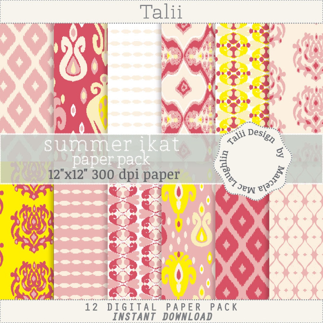 Ikat Digital Paper SUMMER IKAT PATTERNS- Tribal Backgrounds Bright ...